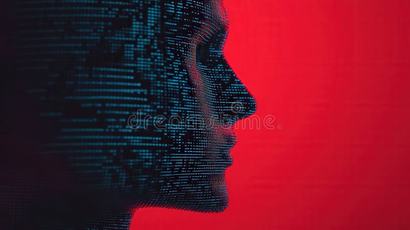 AI Head with Distorted Data Streams Symbolizing Digital Disinformation ...