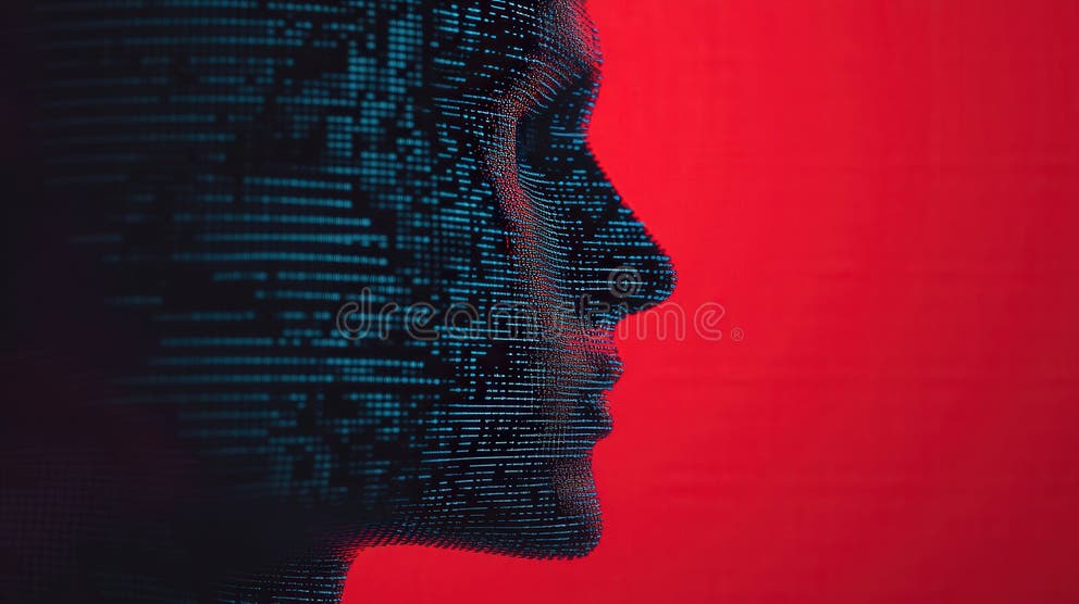 AI Head with Distorted Data Streams Symbolizing Digital Disinformation ...