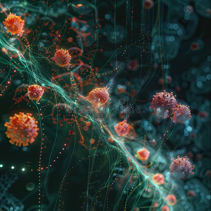 A Digital Depiction of Cells and Technology Lines Stock Illustration ...