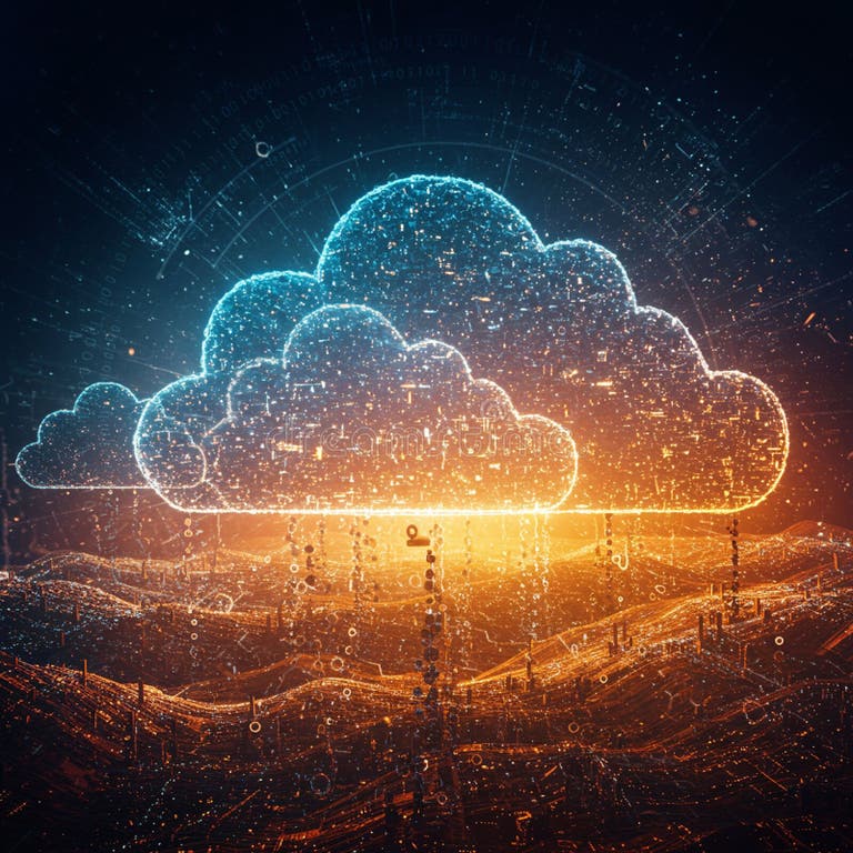 Digital Depiction of a Cloud Computing Concept, Featuring Glowing ...