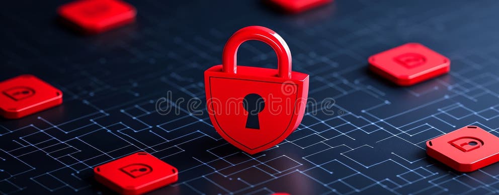 A Digital Depiction of Cybersecurity, with Various Shield Icons ...