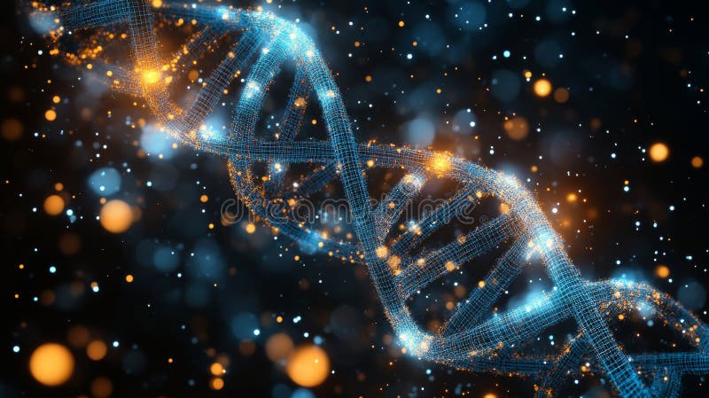 A Digital Depiction of a DNA Molecule in Glowing Blue Neon Light ...