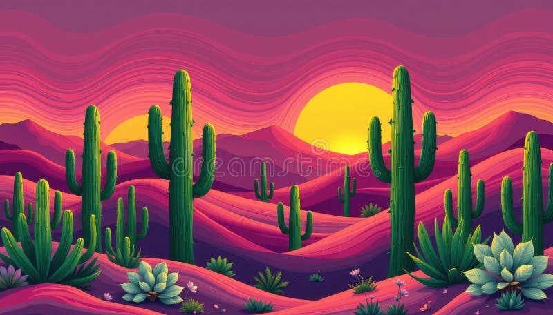 Digital Desert Wave Pattern in Cactus Green and Sunset Rose Gradient ...