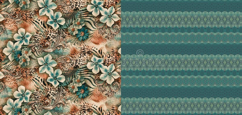 Digital Design Allover Top Bottom Flower Pattern Stock Illustration ...