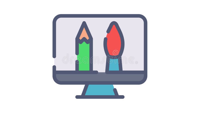 Digital Design Computer Single Isolated Icon with Flat Dash or Dashed ...