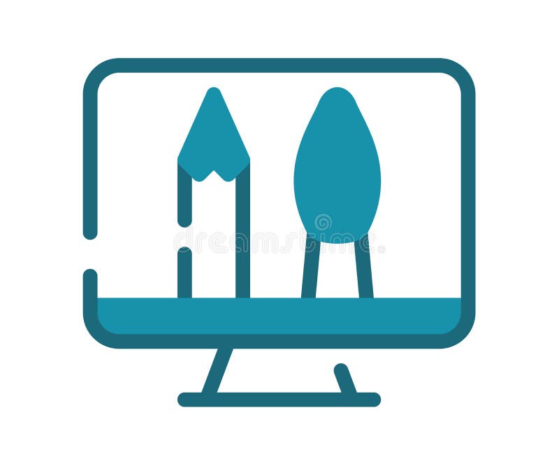 Digital Design Computer Single Isolated Icon with Solid Line and Dash ...