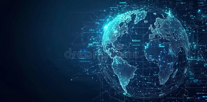 Digital Design Concept of Futuristic Neon Ring Around Hologram Globe ...