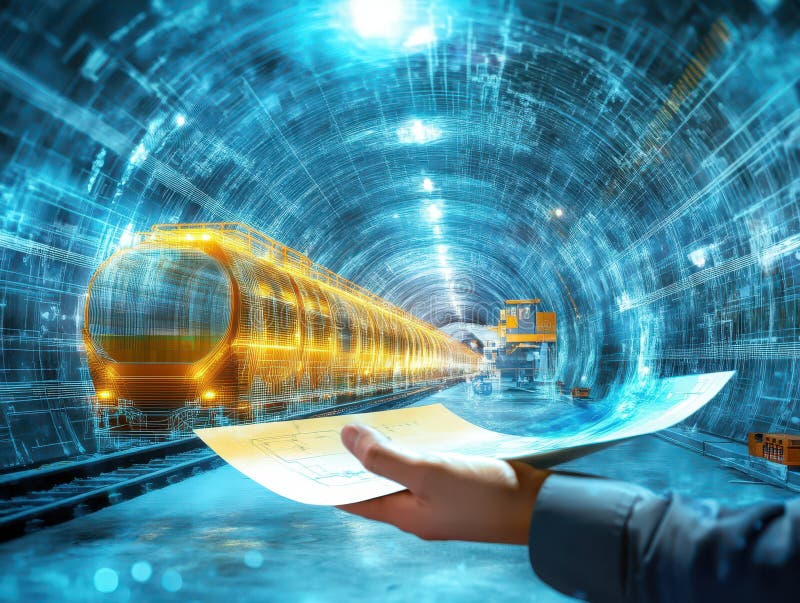 Digital Design of High Speed Train in Tunnel Stock Illustration ...