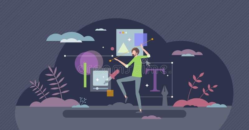 Digital Design Work with Artistic and Creative Drawing Tiny Person ...