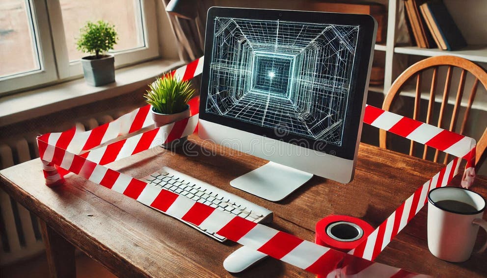 Digital Detox Concept with Computer Wrapped in Caution Tape ...