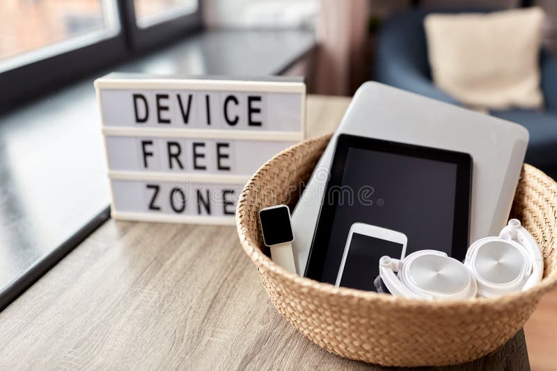 Gadgets and Device Free Zone Words on Light Box Stock Photo - Image of ...