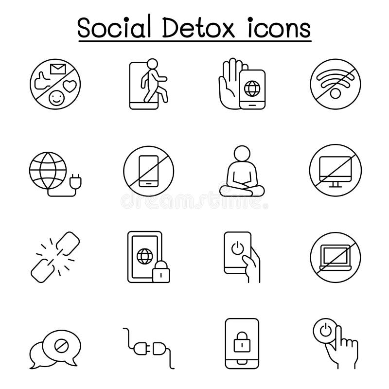 Digital Detoxing Icons Set in Thin Line Style Stock Vector ...