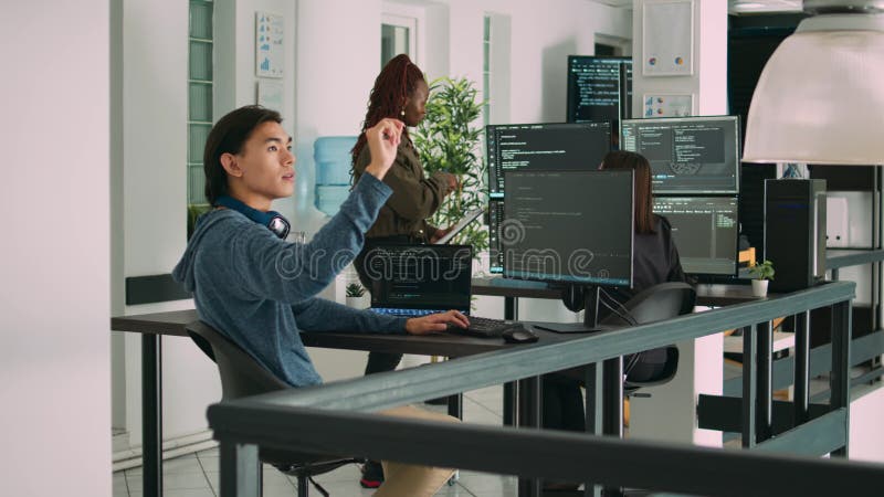 Digital Developer Analyzing Ar Hologram To Work On Html Script Stock Video Video Of Agency