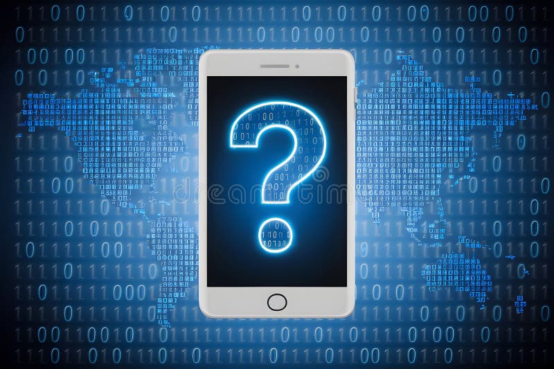 Digital Device with Glowing Question Mark on Screen Surrounded by ... Digital Device with Glowing Question Mark on Screen Surrounded by ...