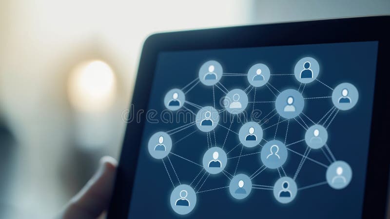 Digital Device Screen Shows Network of Contact Icons. Connected People ...