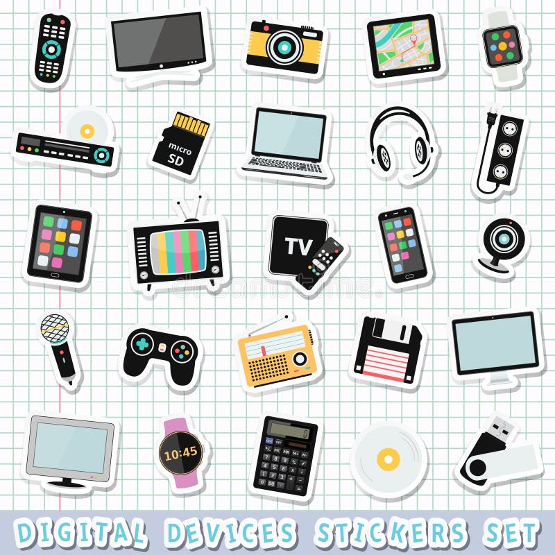 Digital Device, Tv and Media Stickers Set Stock Vector - Illustration ...