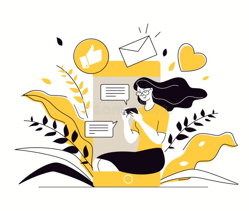 Young Woman Sends Online Messages in Messenger for Quick Exchange of ...