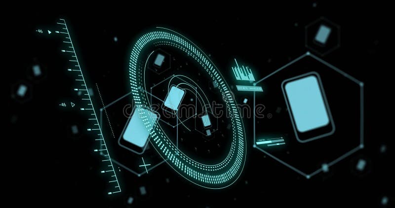 Digital Devices and Data Connectivity Animation on Black Background ...