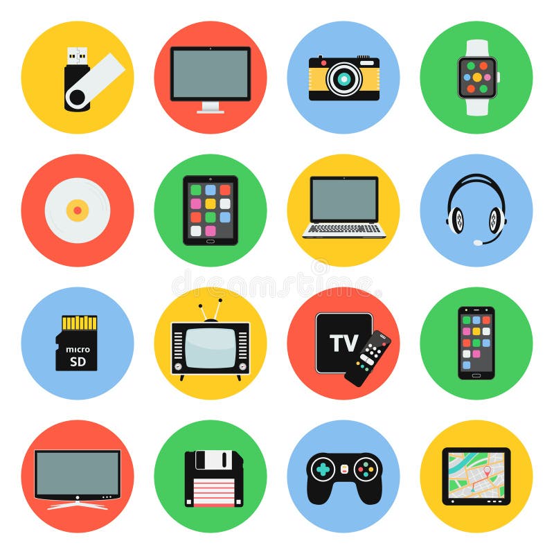 Digital Devices Flat Icons. Computer, Laptop, Tablet, Flash Drive ...