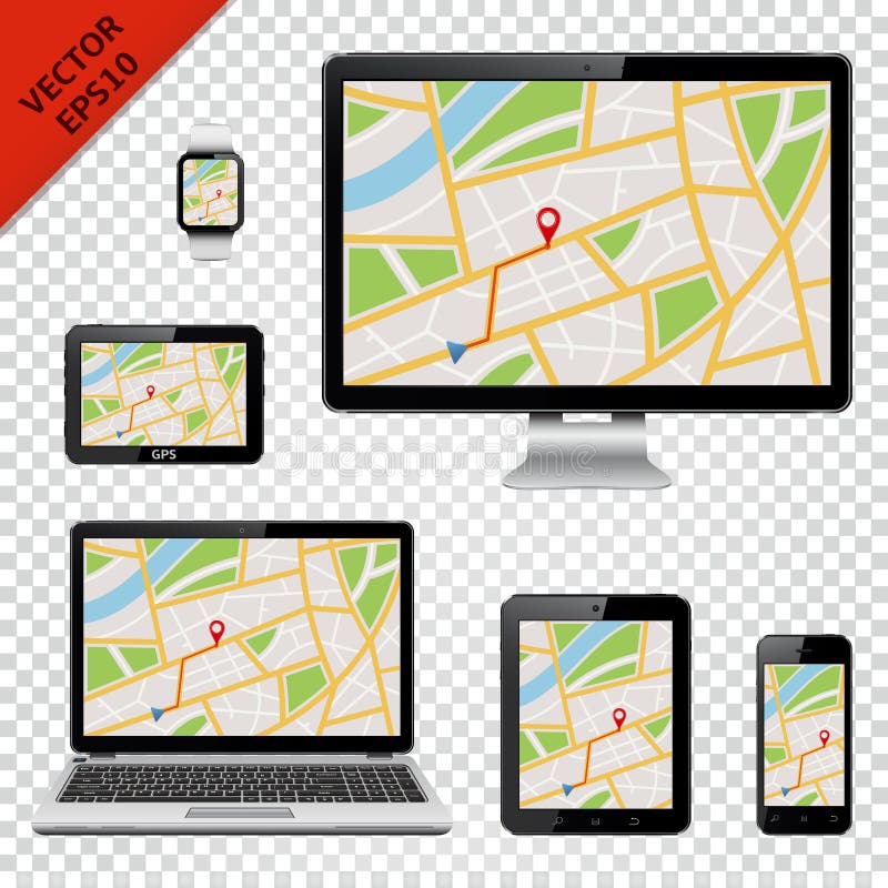 Digital Map Tracking With GPS Stock Illustration - Illustration of ...