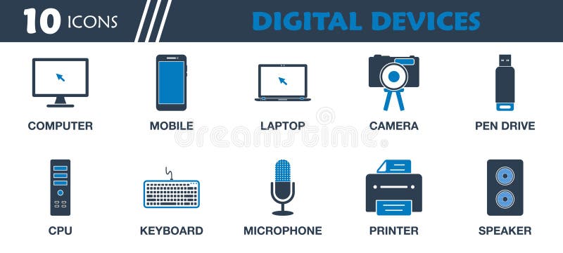 Digital Devices Icon Set. Collection of Computer, Mobile Phone, Laptop ...