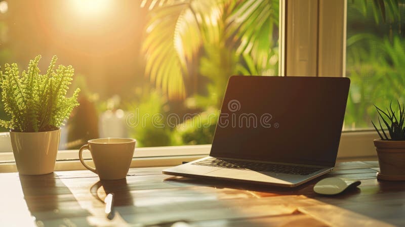 Digital Devices on a Morning Desk with Copy Space. Stock Illustration ...