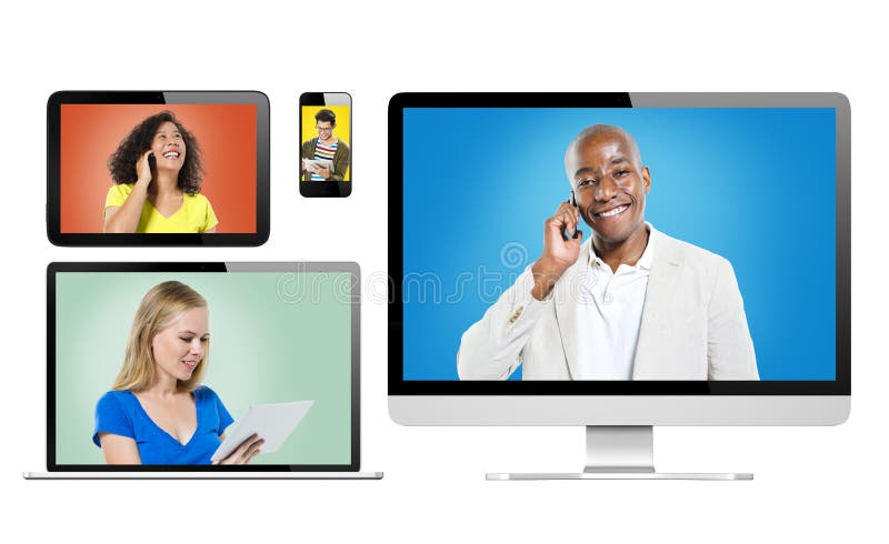 Digital Devices with Portrait of People Using Devices Stock Image ...