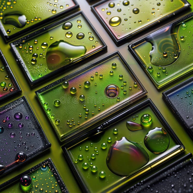 Close-up of Electronic Devices with Water Droplets Blending Technology ...