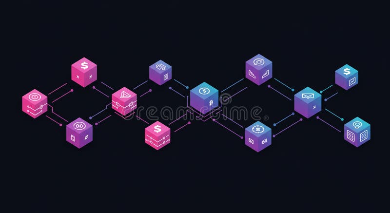 A Digital Diagram Featuring Interconnected Cubes with Different Icons ...