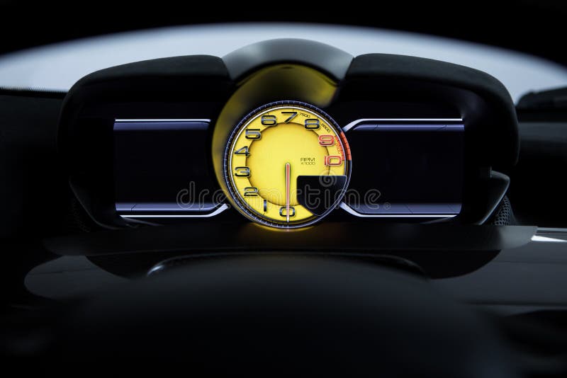 Digital Dials and Dashboard of High Performance Car Stock Photo - Image ...