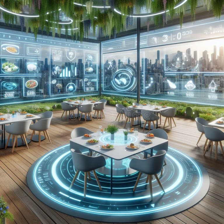 Digital Dining Room Inside Design in Future Stock Illustration ...