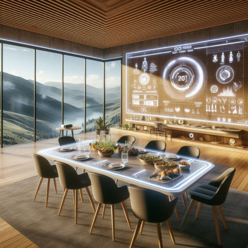 Digital Dining Room Inside Design in Future Stock Illustration ...