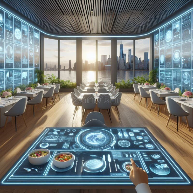 Digital Dining Room Inside Design in Future Stock Illustration ...