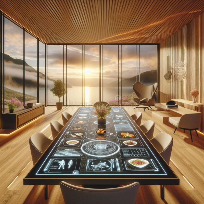 Digital Dining Room Inside Design in Future Stock Illustration - Illustration of morden ...