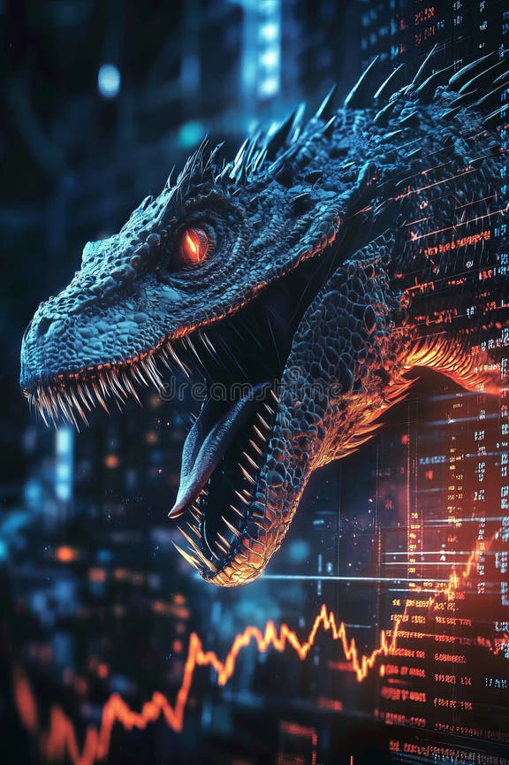 Digital Dinosaur Head Emerging from Data Visualization Background Stock ...