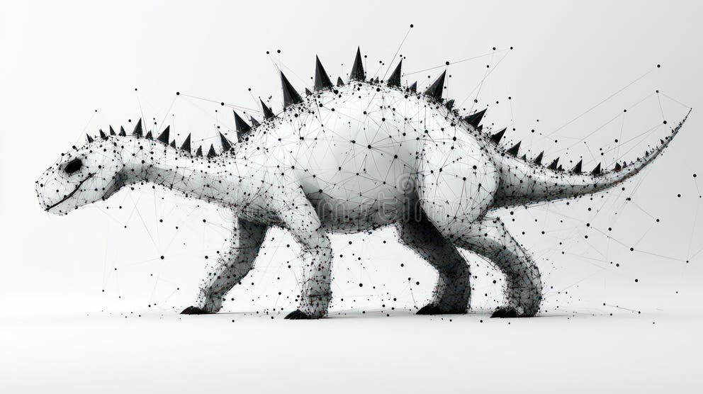 Digital Dinosaur, Walking, White Studio, Connected Structure Stock ...