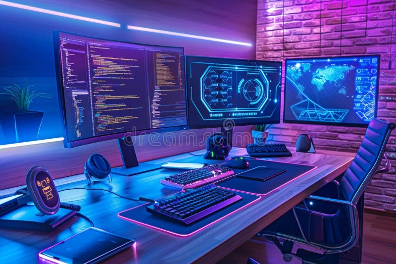 Digital Display on a Desk in a Brightly Lit Room Used for Communication ...