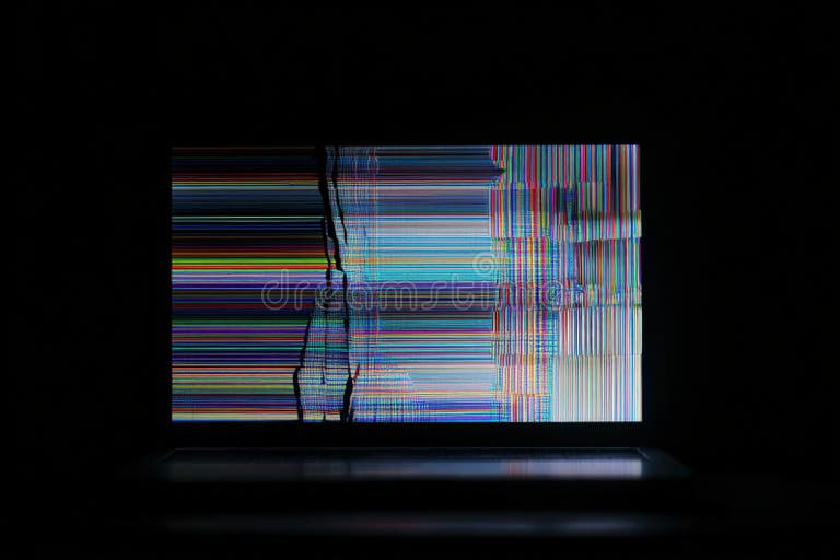 Digital Display Error on Laptop Screen with Colorful Horizontal Lines ...