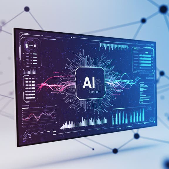 A Digital Display Featuring a Central "AI Algorithm" Text Surrounded by ...