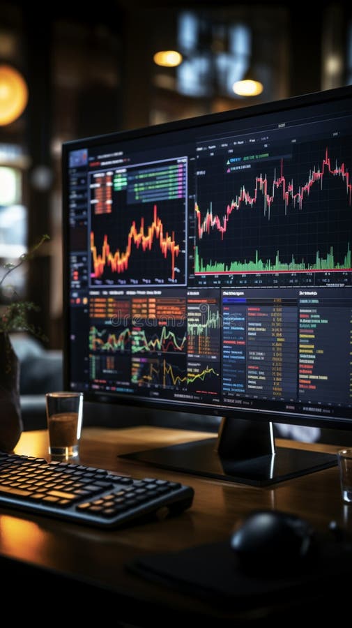 Digital Display with Financial Chart Indicators and a Traders Hand for ...