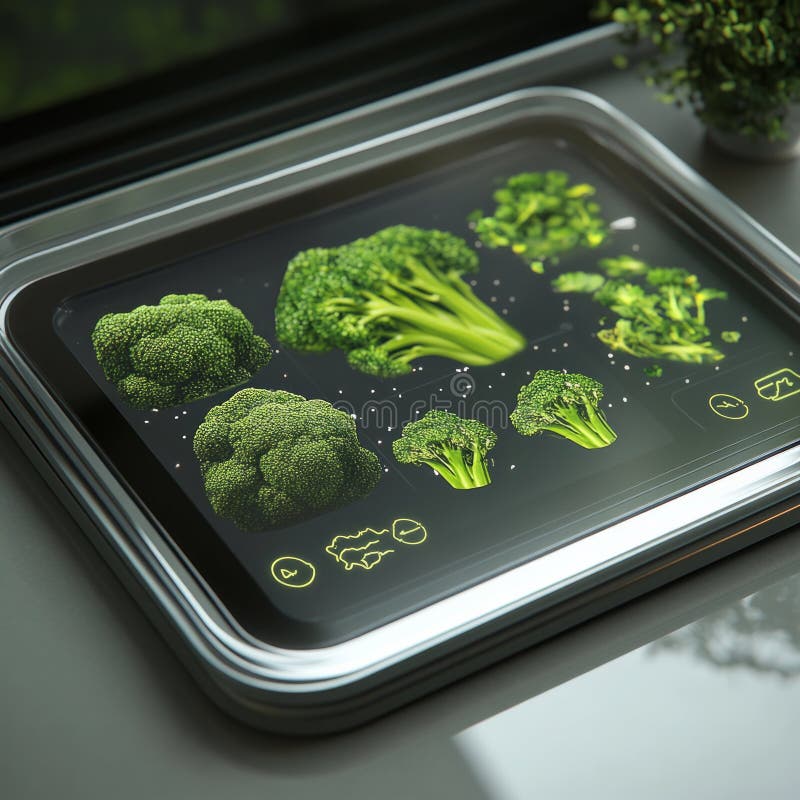 Digital Display of Fresh Broccoli Varieties on High-tech Transparent ...