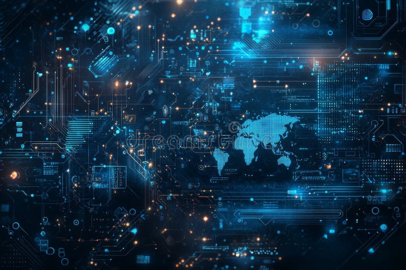 Digital Display with a Globe of the Earth, Fingerprints, and a Network ...