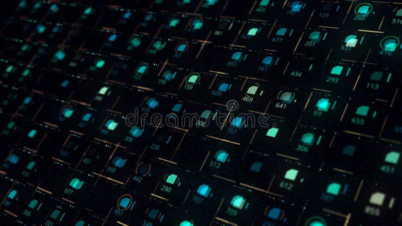 Digital Display with Green Rows of Small Same Size Microchips with ...