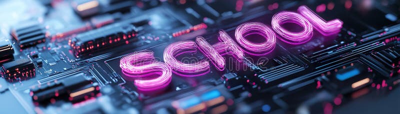 This Digital Display Highlights the Word SCHOOL in a Glowing High-tech ...
