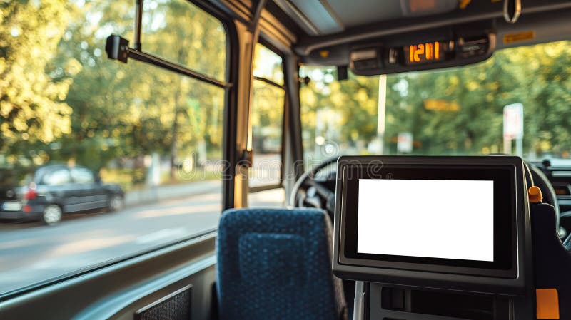 Digital Display Inside Bus Featuring Stop Announcement in Urban Setting ...