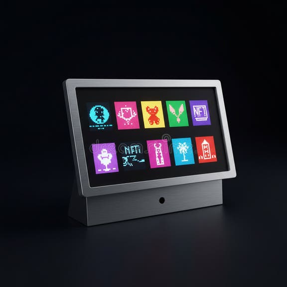 Digital Display Screen Showcasing Pixel Art, Including Abstract ... Digital Display Screen Showcasing Pixel Art, Including Abstract ...