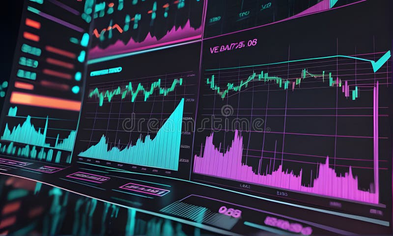 Digital Display Showing Stock Market Data with Line Graphs and Bars ...