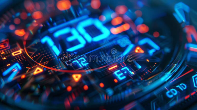 The Digital Display Showing the Time and Date Indicating an Advanced ...