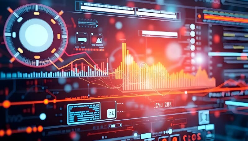 A Digital Display Shows Graphical Information and Dynamic Data Stock ...