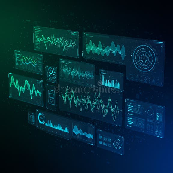 A Digital Display Shows Multiple Transparent Screens Featuring Various ...